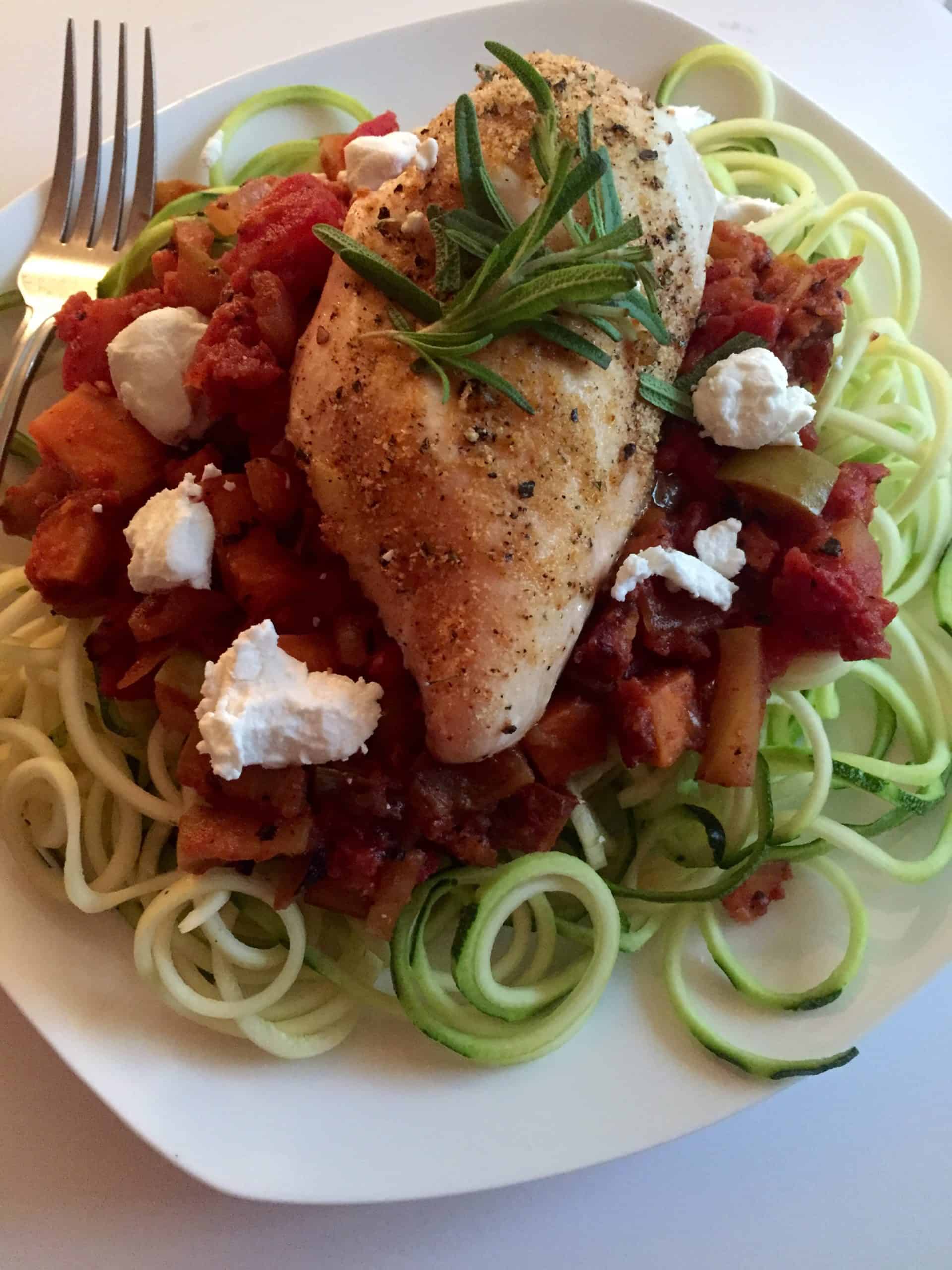 Chicken Apple Potato Ragu over Zucchini Noodles #FitMenCookOff