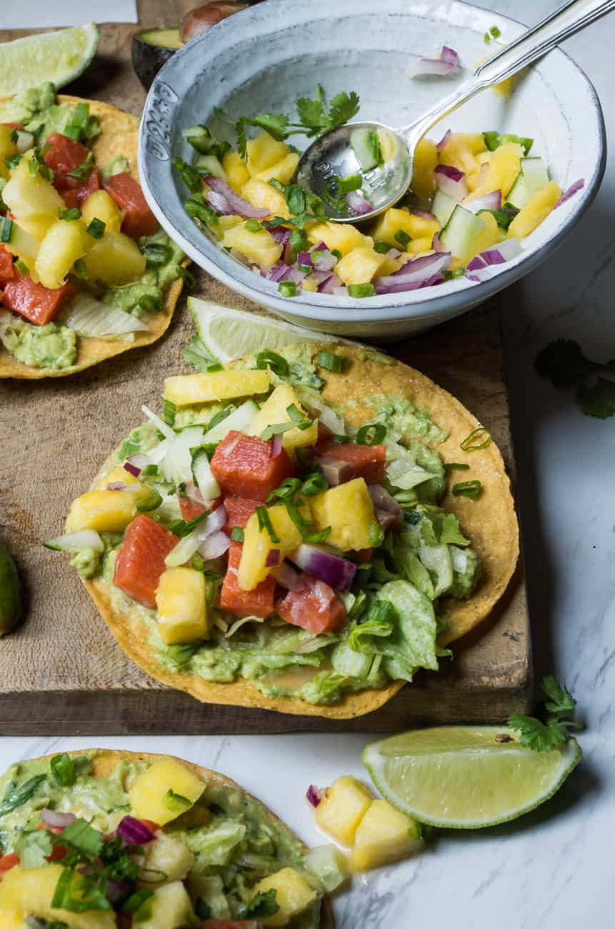 Spicy Hawaiian Poke Tostadas - The Kitcheneer