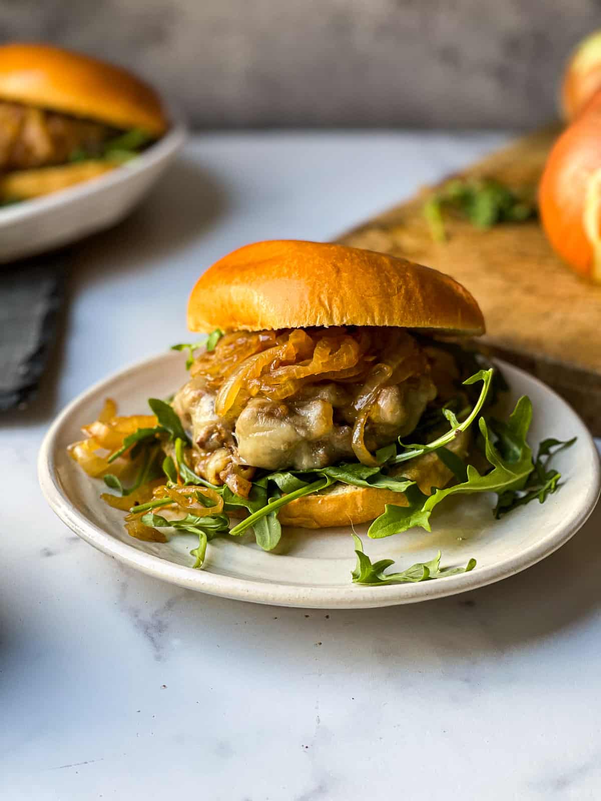 Caramelized Onion Burger with Arugula - The Kitcheneer