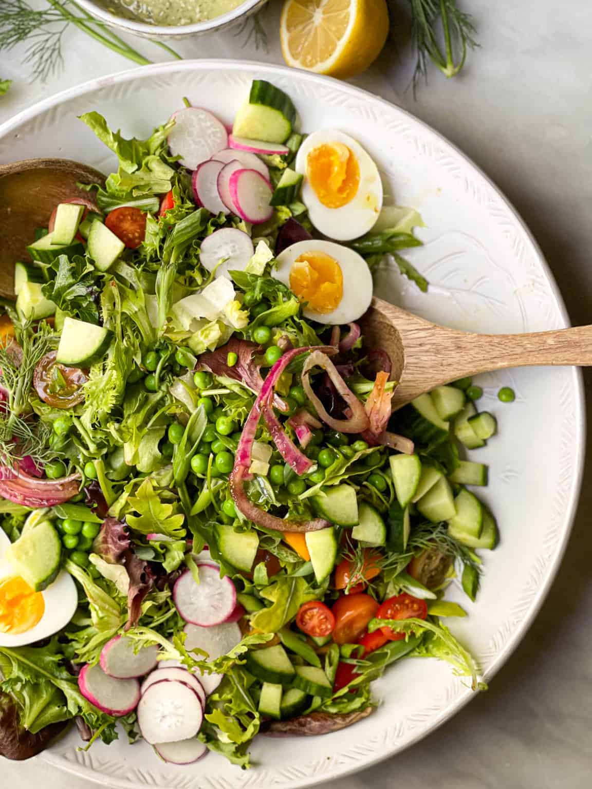 Simple Green Spring Salad with Herby Tahini Dressing - The Kitcheneer